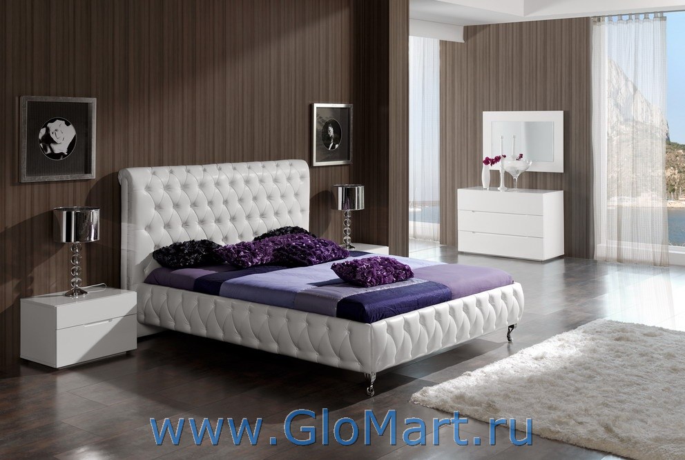 Кровать с обивкой из кожи ES-985 - купить в Москве, GloMart.ru